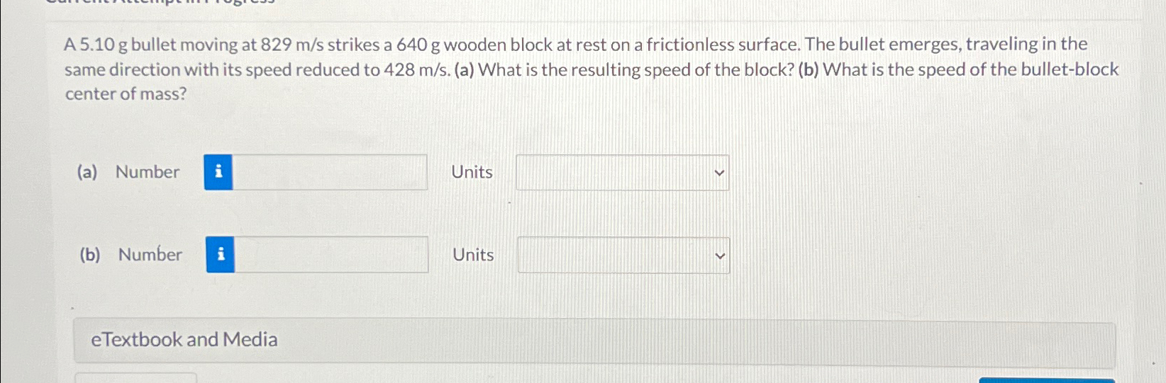 Solved A 5.10g ﻿bullet moving at 829ms ﻿strikes a 640g | Chegg.com