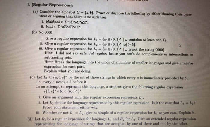 1. (Regular Expressions): (a) Consider the alphabet = | Chegg.com