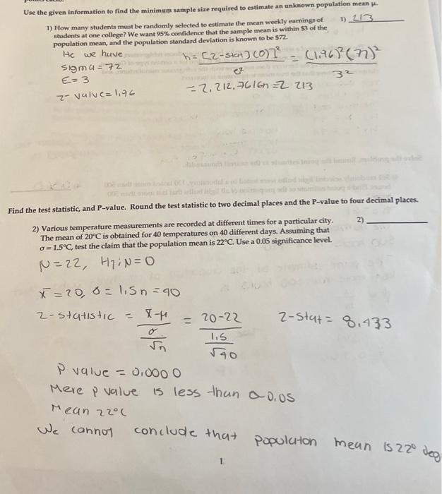 Solved Use the given information to find the minimum sample | Chegg.com