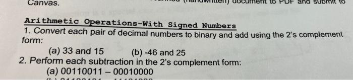 Solved Arithmetic Operations-With Signed Numbers 1. Convert | Chegg.com