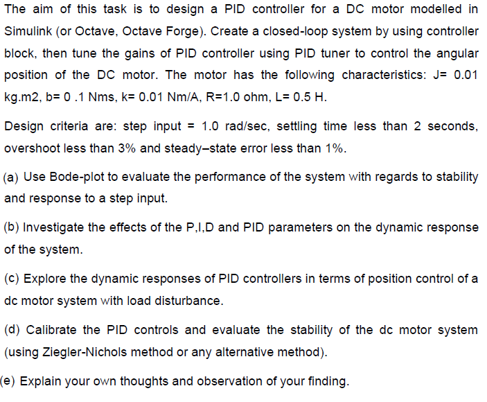 The aim of this task is to design a PID controller | Chegg.com