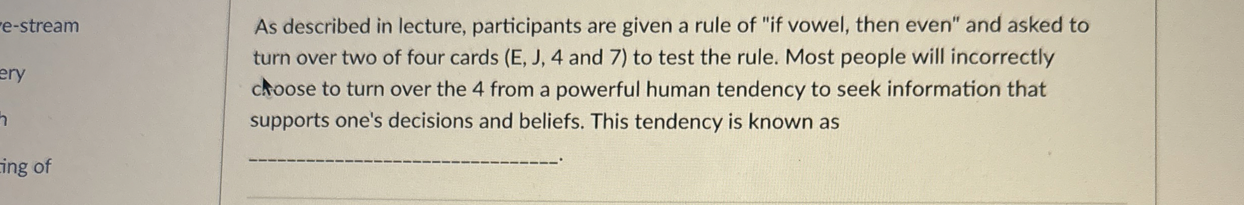 Solved As described in lecture, participants are given a | Chegg.com
