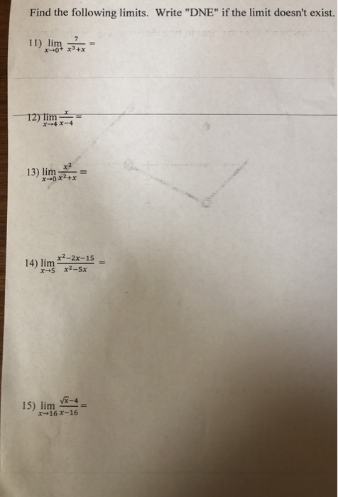 Solved Find the following limits. Write "DNE" if the limit | Chegg.com