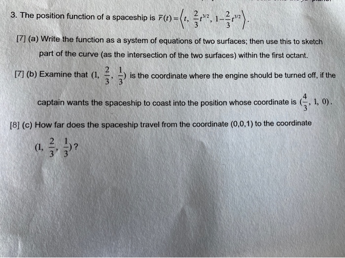 Solved 3. The position function of a spaceship is F(t) | Chegg.com