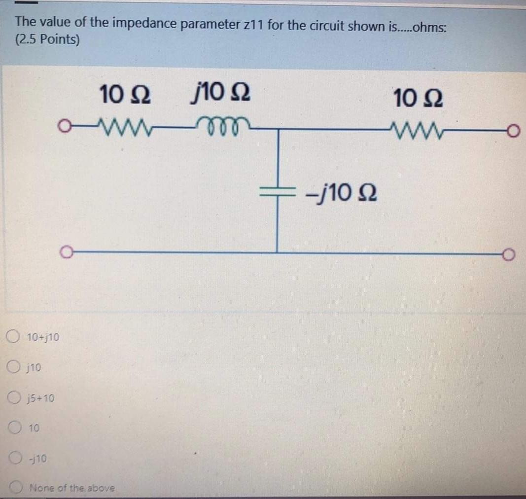 Solved The value of the impedance parameter z11 for the | Chegg.com