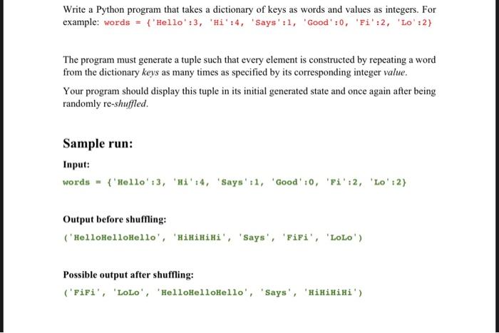 Solved Write a Python program that takes a dictionary of | Chegg.com