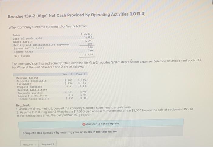 Solved Exercise 13A-2 (Algo) Net Cash Provided by Operating | Chegg.com