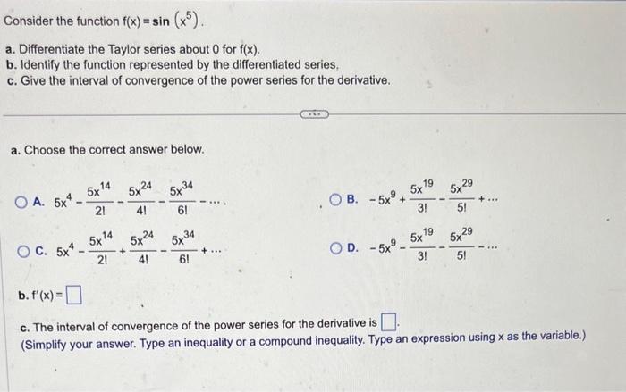 Solved Consider the function f(x)=sin(x5). a. Differentiate | Chegg.com