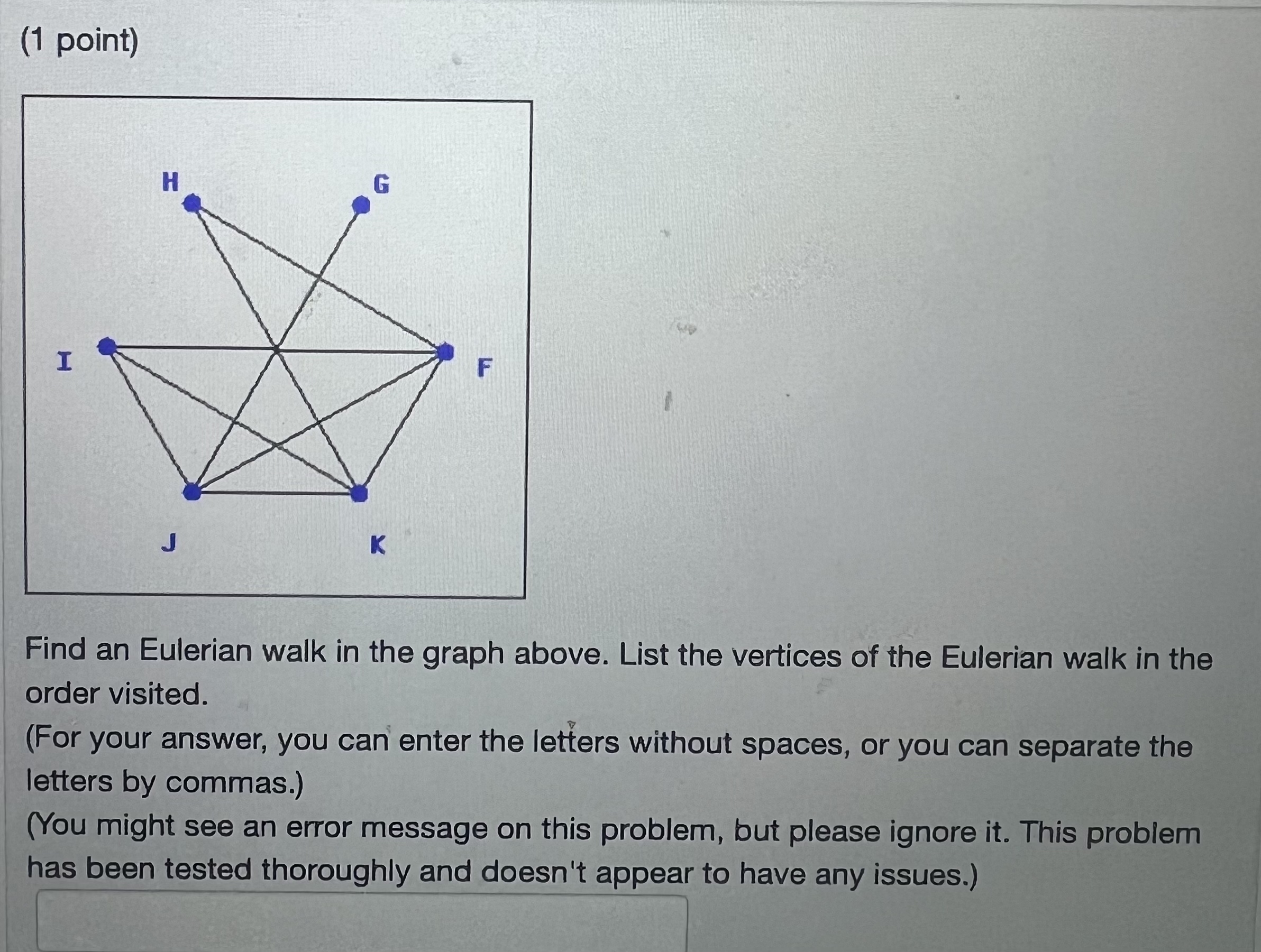 Solved (1 ﻿point)Find an Eulerian walk in the graph above. | Chegg.com