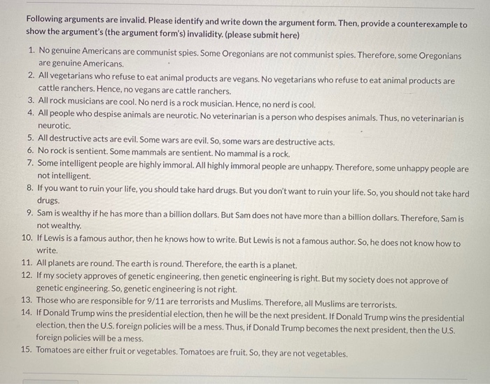 Following arguments are invalid. Please identify and | Chegg.com