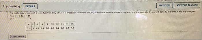 Solved from x=2 to x=18. W= | Chegg.com