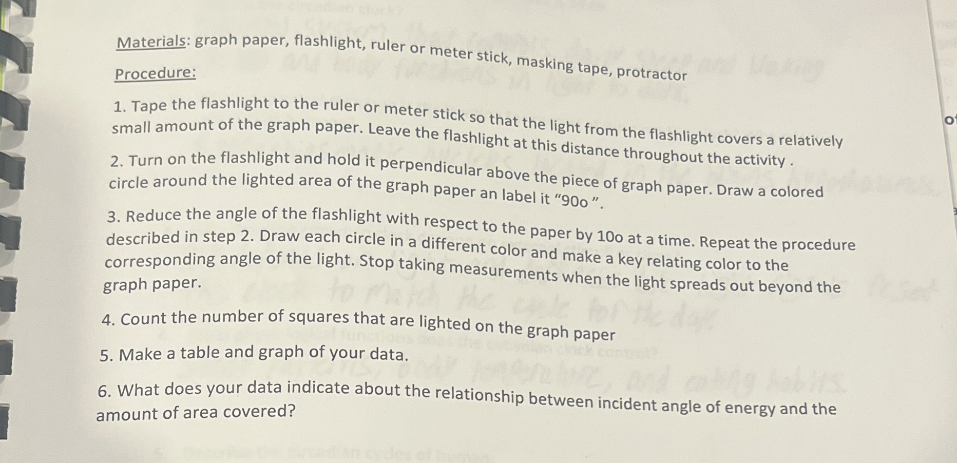 Materials: graph paper, flashlight, ruler or meter | Chegg.com