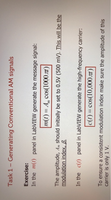 Task 1 - Generating Conventional AM signals Exercise: | Chegg.com