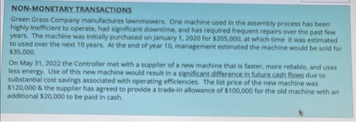Solved NON-MONETARY TRANSACTIONS Green Grass Company | Chegg.com