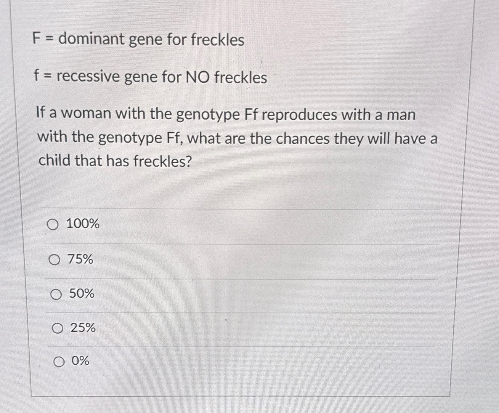 Solved F= ﻿dominant gene for frecklesf= ﻿recessive gene for | Chegg.com