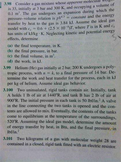 Solved Consider a gas mixture whose apparent molecular is | Chegg.com