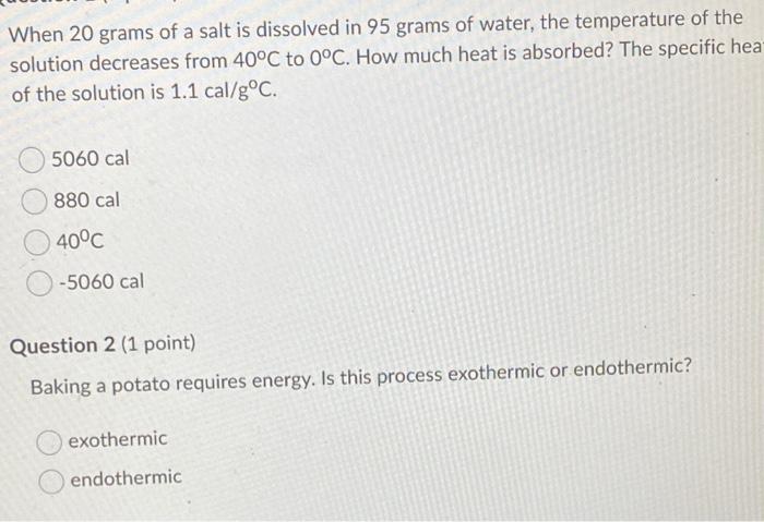 Solved When 20 grams of a salt is dissolved in 95 grams of | Chegg.com