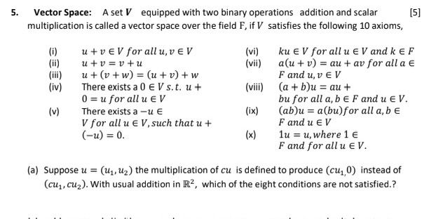 Solved Vector Space: A set V ﻿equipped with two binary | Chegg.com