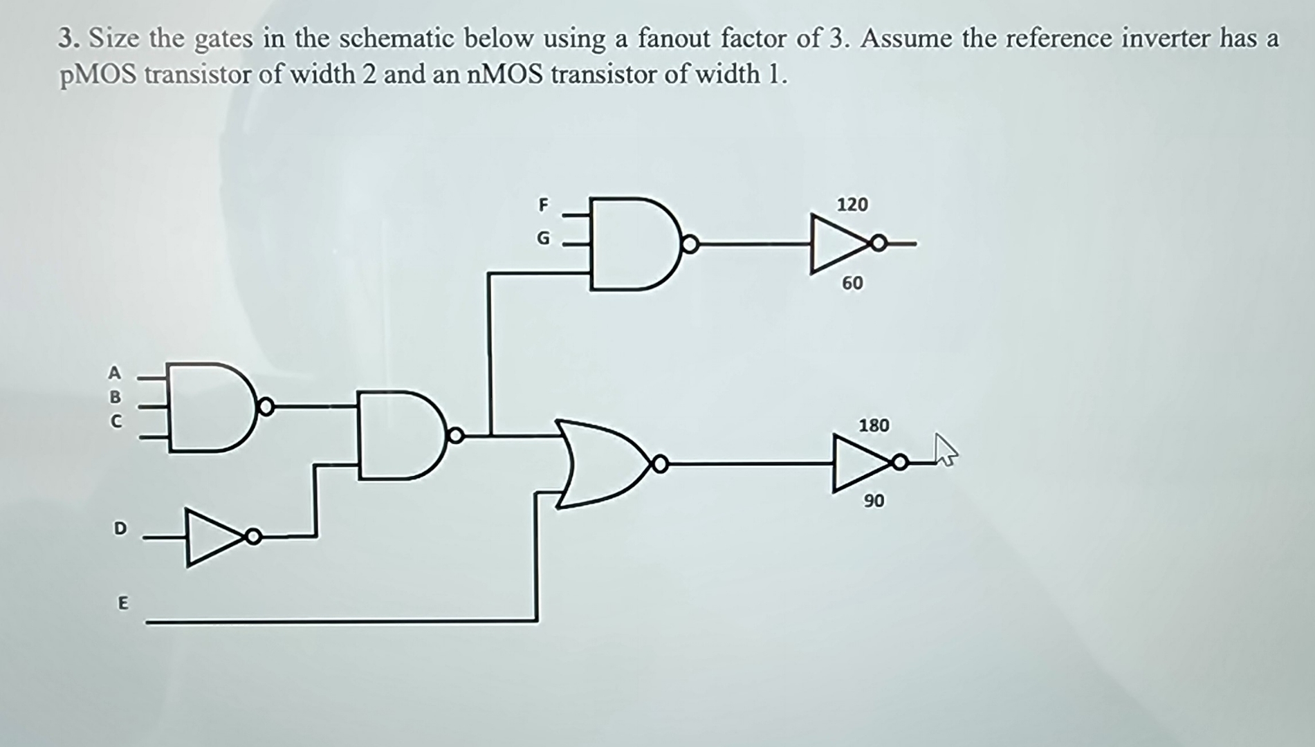 Solved Size the gates in the schematic below using a fanout | Chegg.com