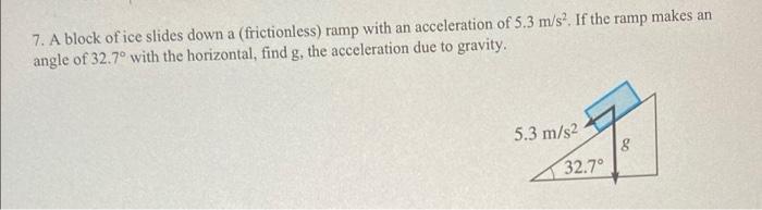 Solved 7. A block of ice slides down a (frictionless) ramp | Chegg.com