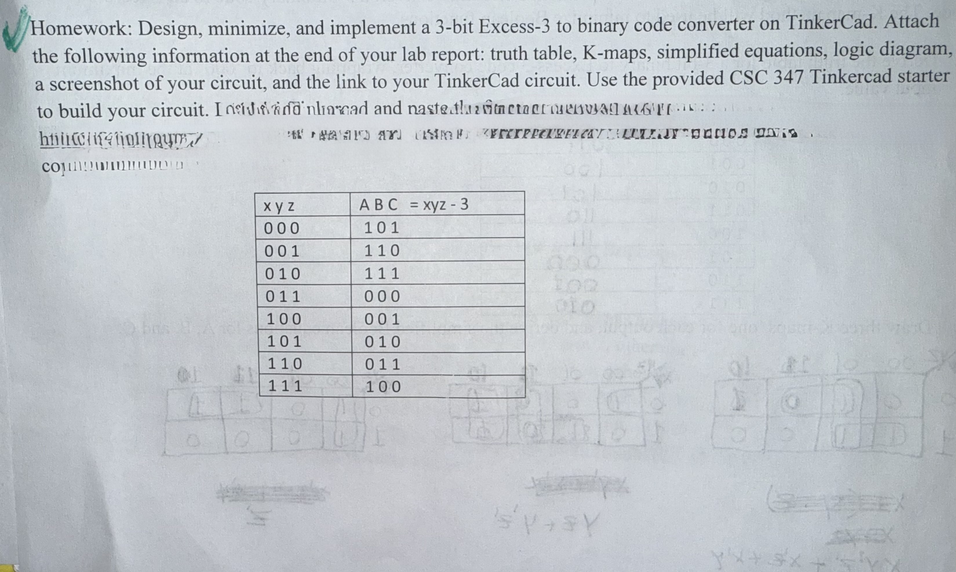 Solved Design, minimize, and implement a 3-bit Excess-3 ﻿to | Chegg.com