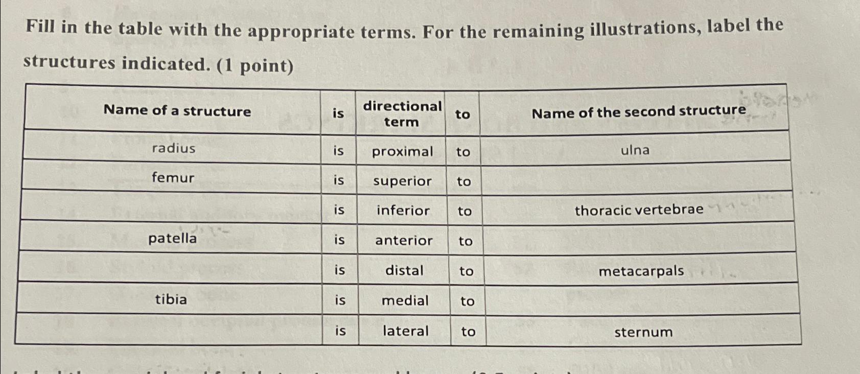 Solved Fill in the table with the appropriate terms. For the | Chegg.com