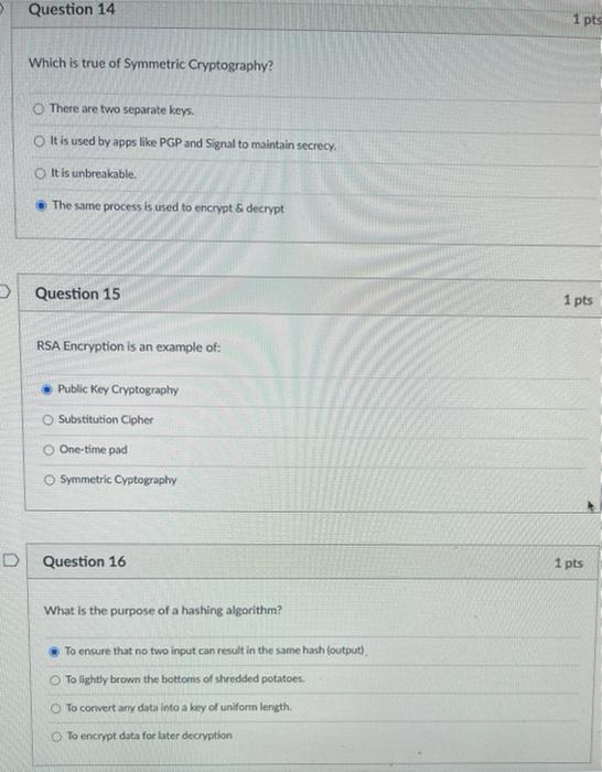 Solved Question 11 1 pts The Caesar Cipher is an example of: | Chegg.com