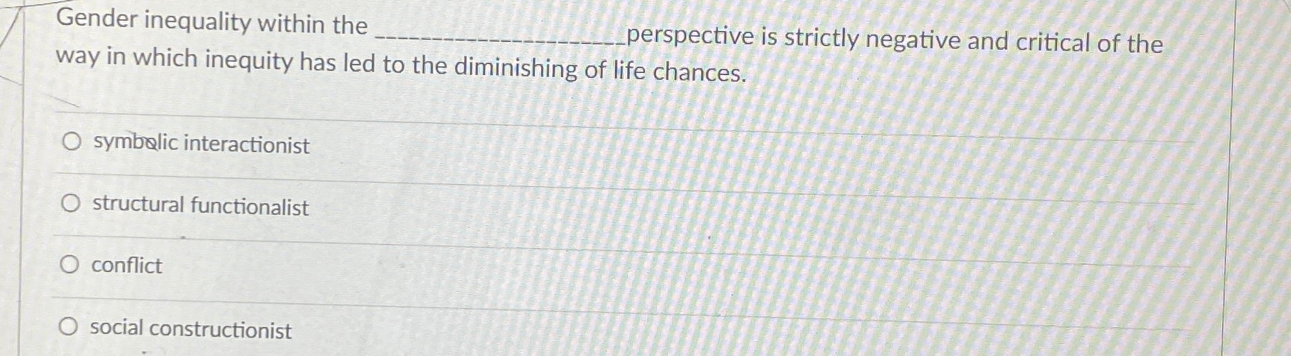 Solved Gender inequality within the q, ﻿perspective is | Chegg.com
