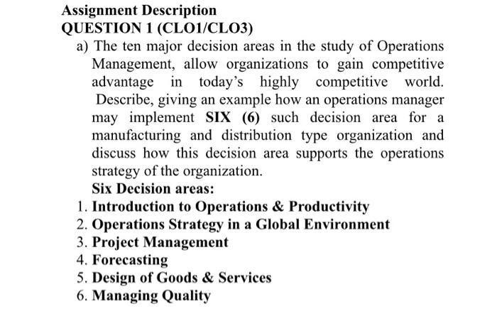 Solved Assignment Description QUESTION 1 (CLO1/CLO3) a) The | Chegg.com