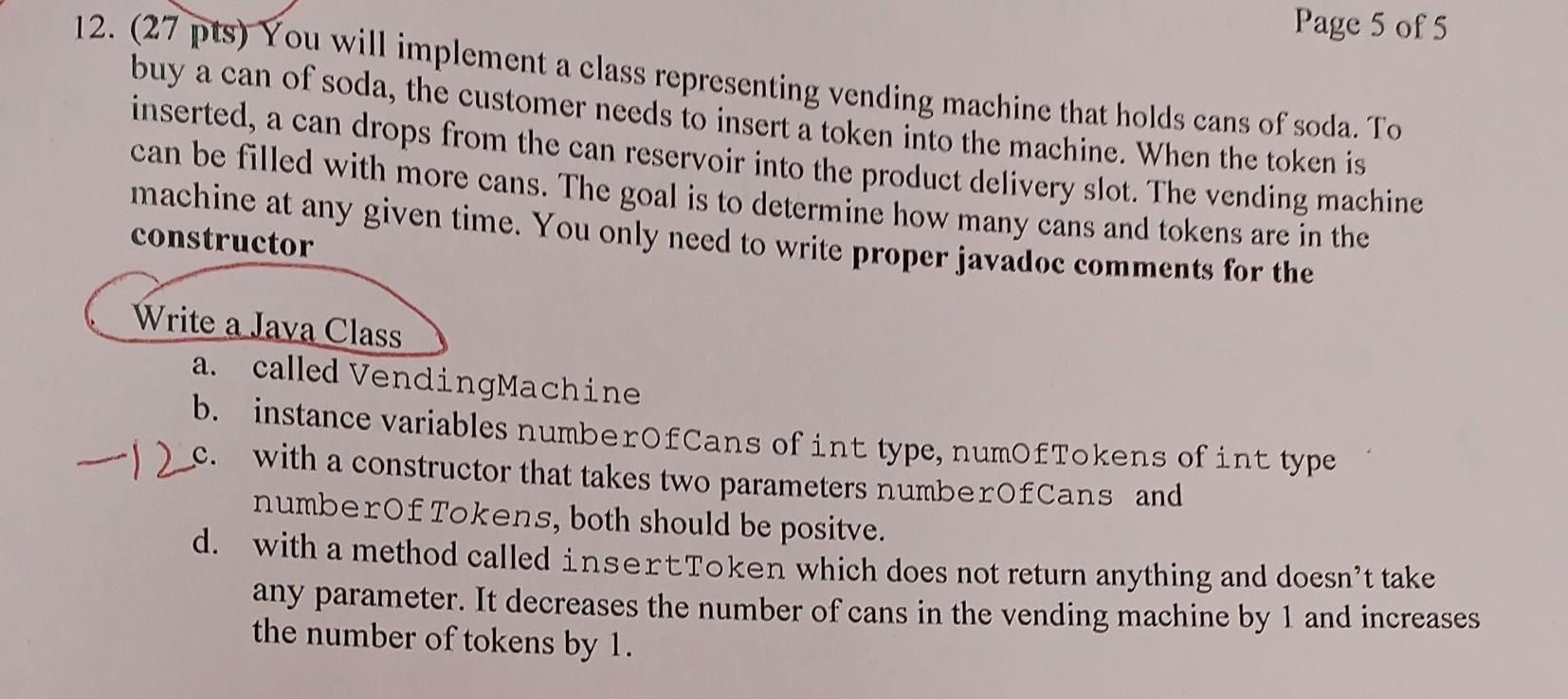 Solved 12. (27 pts) You will implement a class representing | Chegg.com