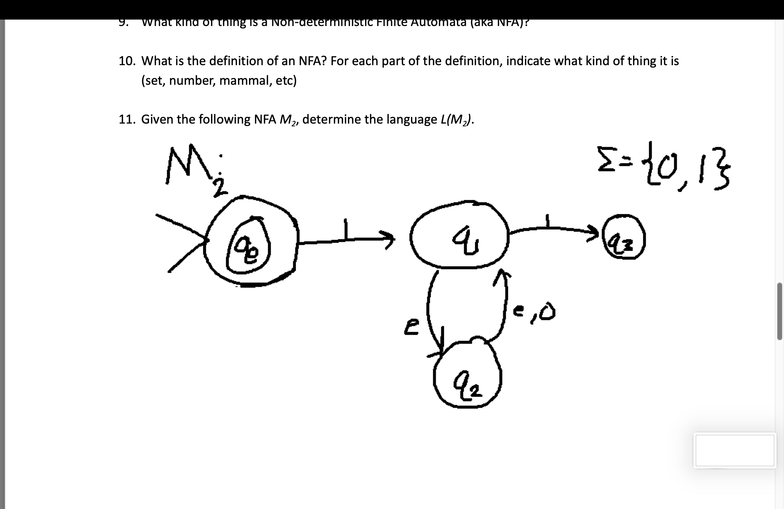 Solved What is the definition of an NFA? For each part of | Chegg.com