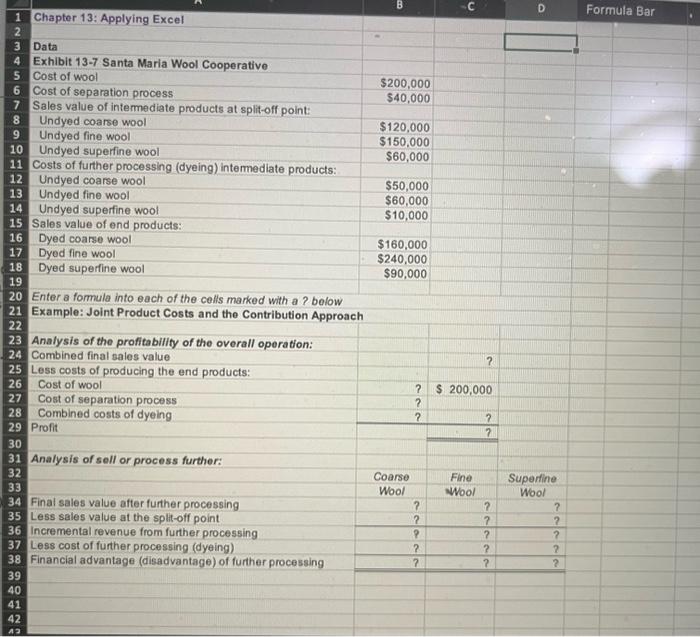 Solved Chapter 13: Applying Excel: Excel Worksheet (Part 1 | Chegg.com Solved Chapter 13: Applying Excel: Excel Worksheet (Part 1 | Chegg.com