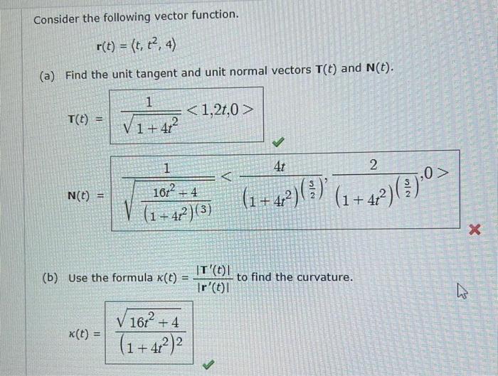 Solved Consider the following vector function. r(t)= t,t2,4 | Chegg.com
