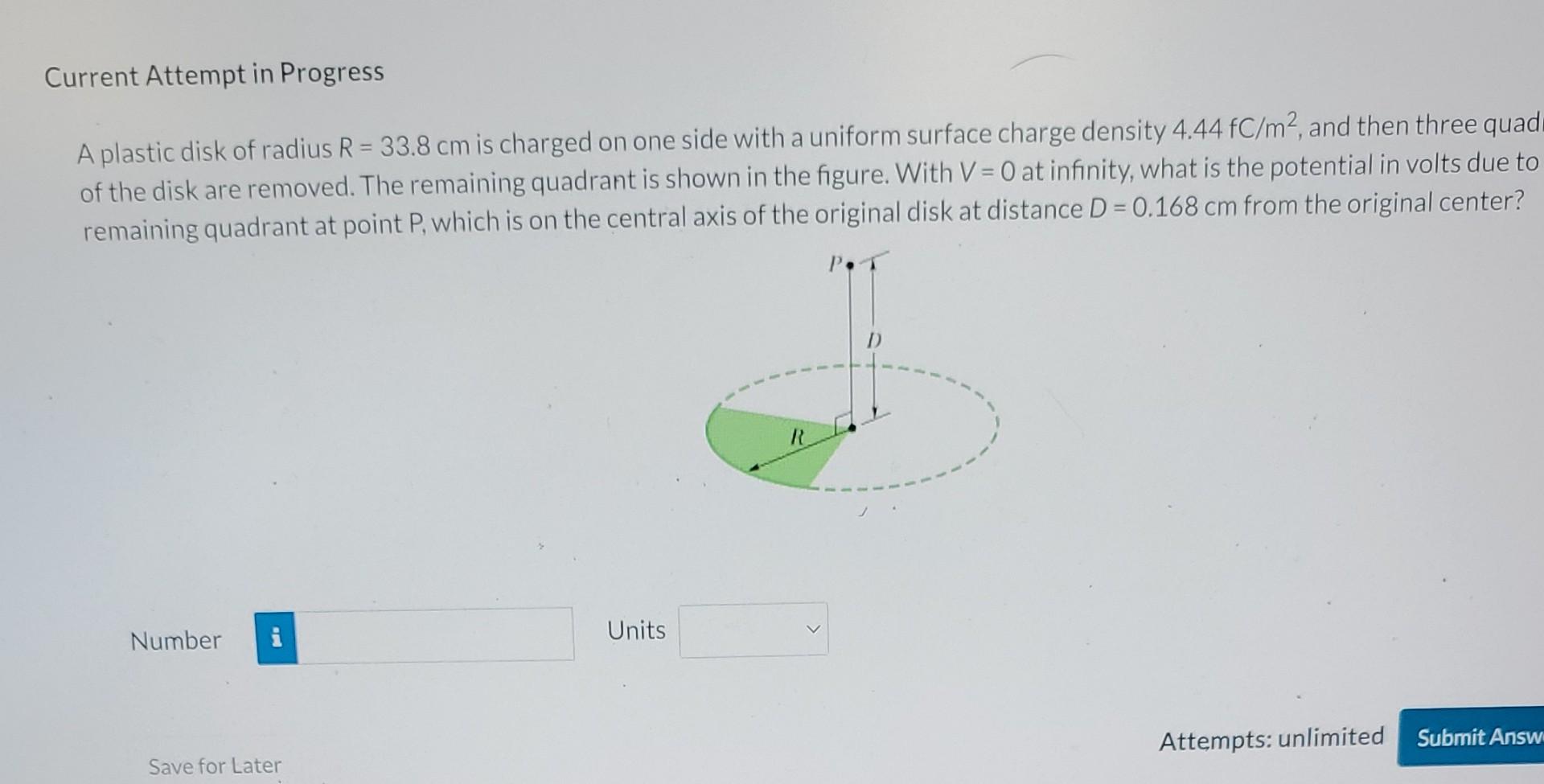 Solved A plastic disk of radius R=33.8 cm is charged on one | Chegg.com