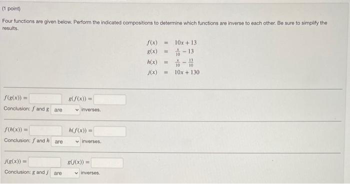 Solved Four functions are given below. Perform the indicated | Chegg.com