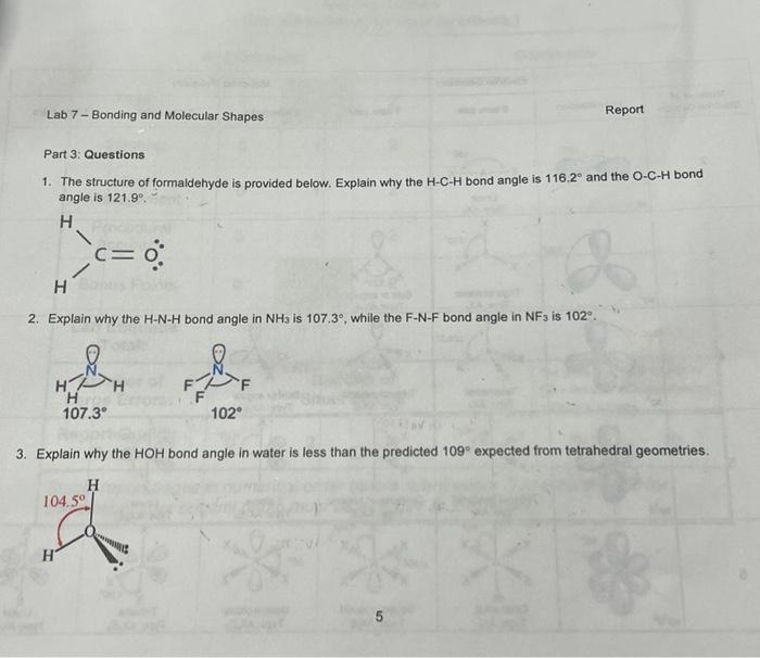 Solved Lab 7 - Bonding and Molecular Shapes Report Part 3: | Chegg.com
