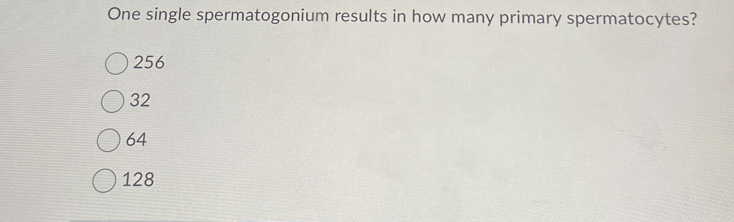 Solved One single spermatogonium results in how many primary | Chegg.com