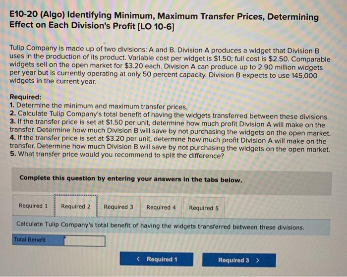 Solved E10-20 (Algo) Identifying Minimum, Maximum Transfer | Chegg.com
