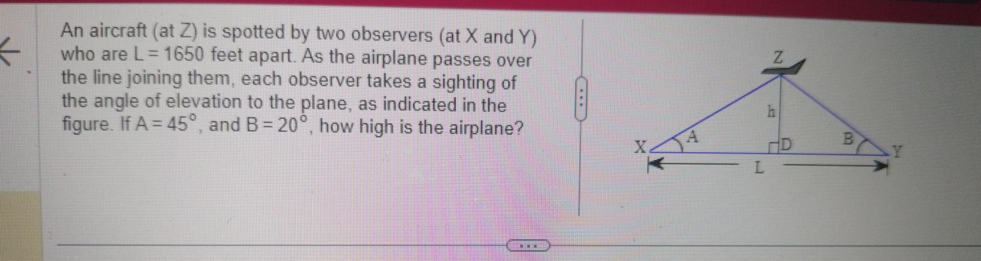 Solved An aircraft (at Z ) is spotted by two observers (at X | Chegg.com