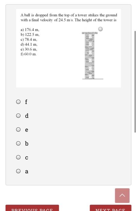 Solved A ball is dropped from the top of a tower strikes the | Chegg.com