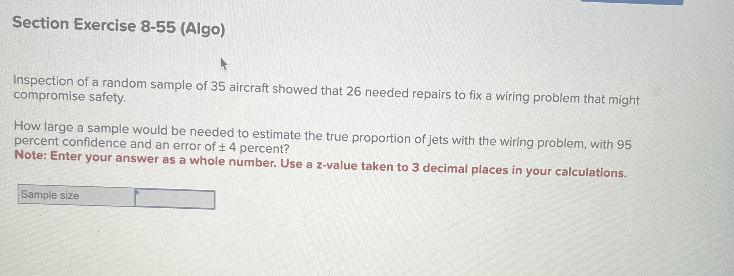 Solved Section Exercise 8-55 (Algo)Inspection of a random | Chegg.com
