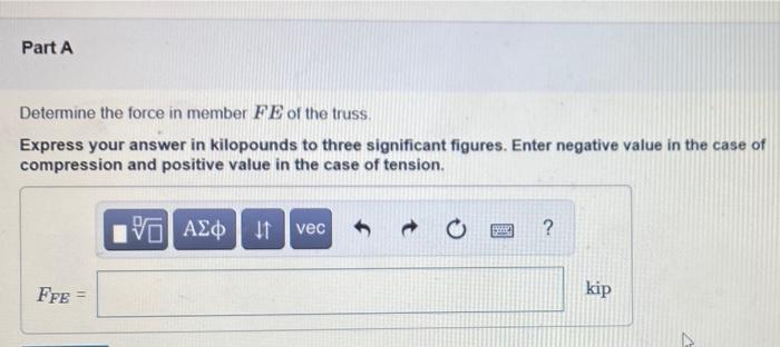 Solved Determine the force in members FE, FB, and BC of the | Chegg.com
