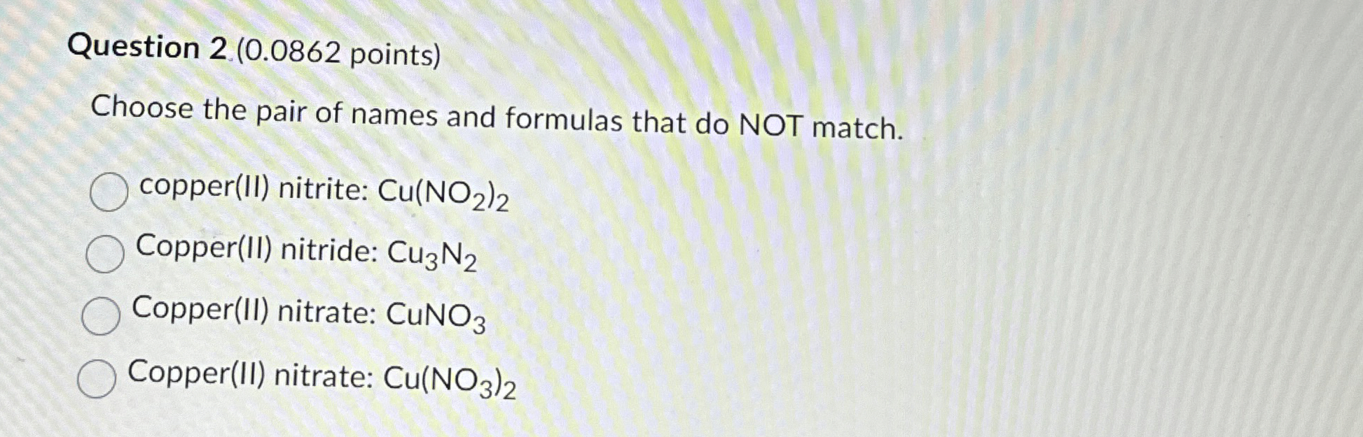Solved Question 2 (0.0862 ﻿points)Choose the pair of names | Chegg.com