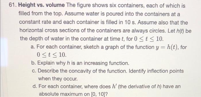 Solved 61. Height vs. volume The figure shows six | Chegg.com