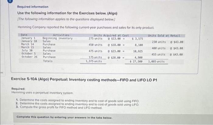 Solved Required information Use the following information | Chegg.com