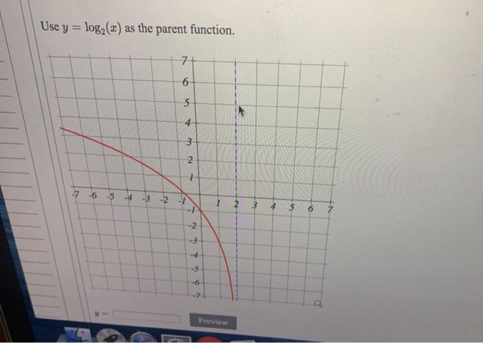 Solved Use y = log2 (2) as the parent function. 7 + 거 6 5 4 | Chegg.com