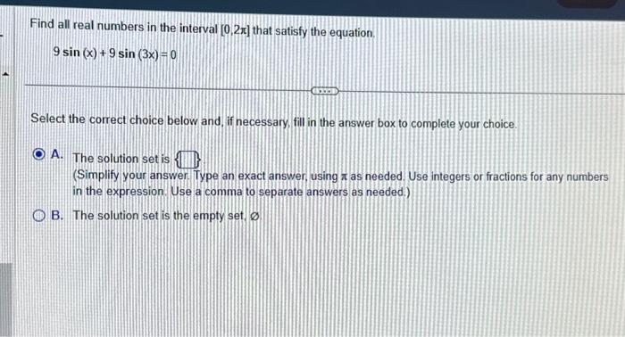 Solved Find all real numbers in the interval [0,2π] that | Chegg.com