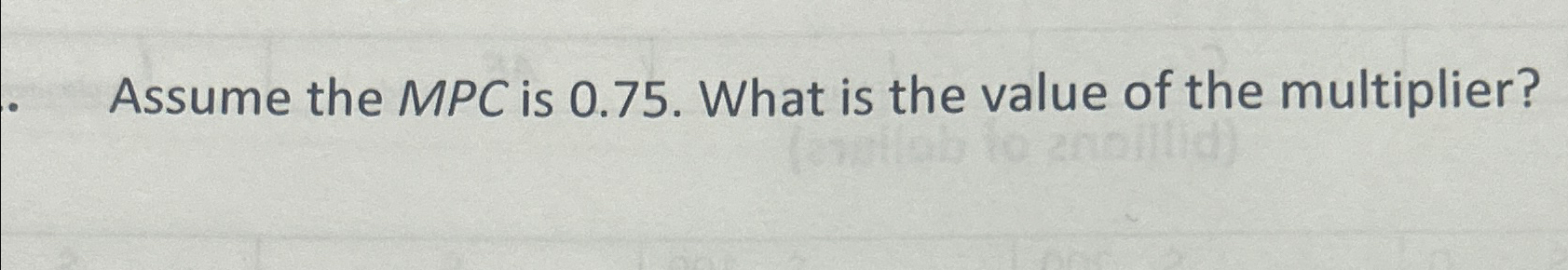 Solved Assume the MPC is 0.75 . ﻿What is the value of the | Chegg.com