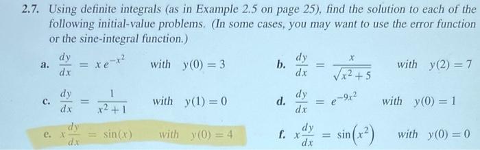 Solved 2.7. Using definite integrals (as in Example 2.5 on | Chegg.com