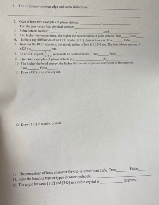 Solved The difference between edge and screw dislocation: 1. | Chegg.com